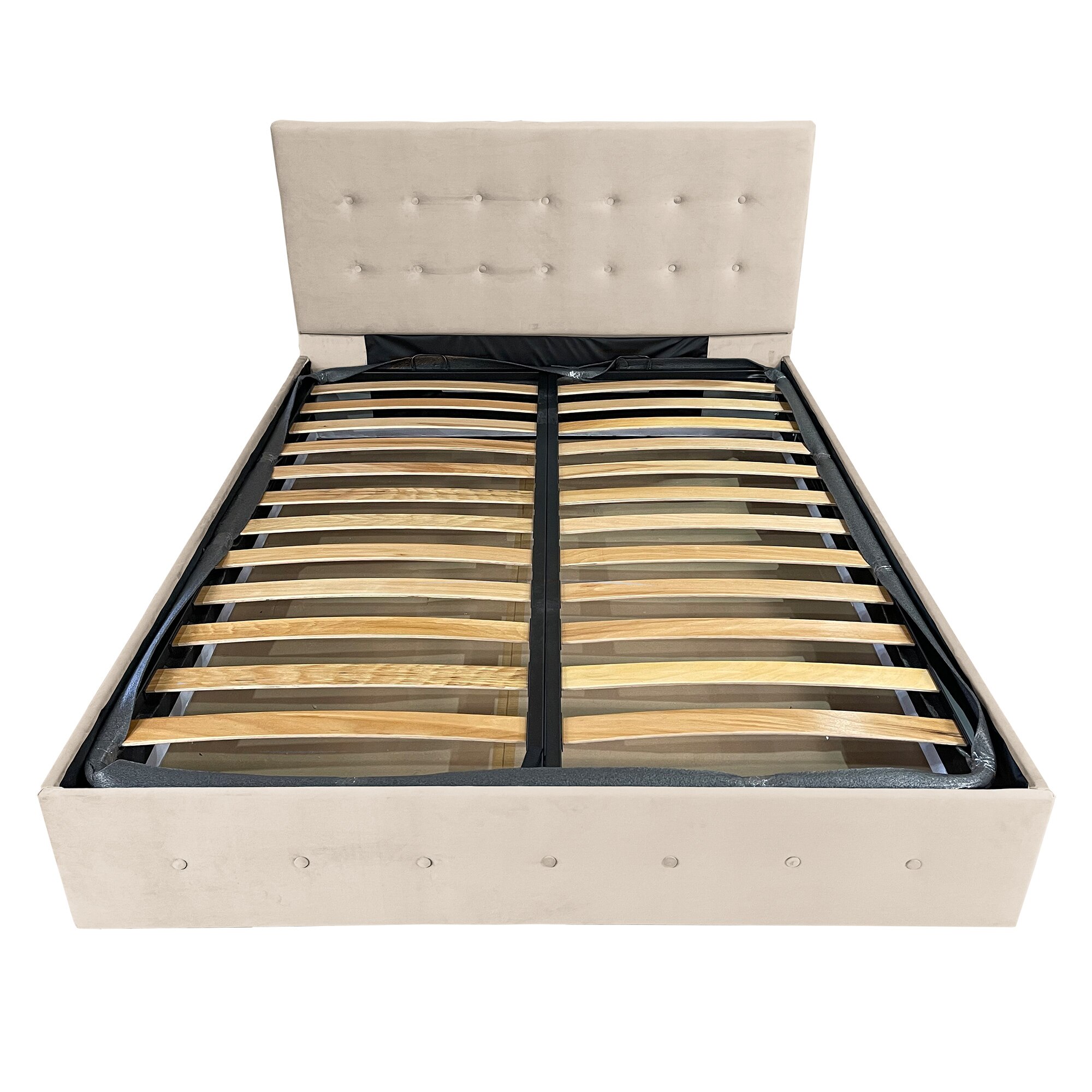 Pat dublu cu somiera, Beds Place, Atena, Velvet Crem 06, 140x200 cm, H ...