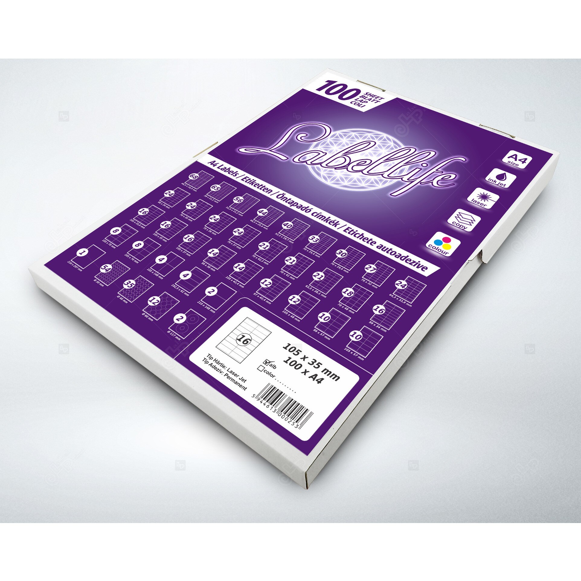 Etichete autoadezive A4, 105 x 35 mm, 16 etichete / coala A4, 1 top, 100 coli/top - eMAG.ro