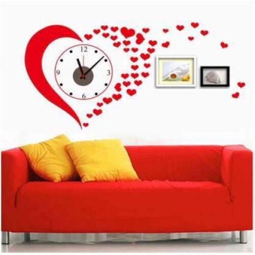 Ceas decorativ de perete, Inima, Ceas cu Autocolant, 50 cm, CD829 - eMAG.ro