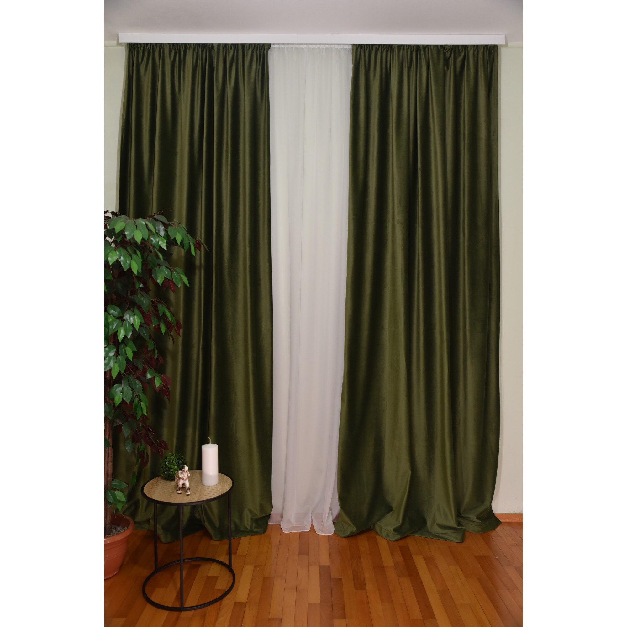 Set doua draperii Catifea Verde 2x200x260 cm, cu rejansa - eMAG.ro
