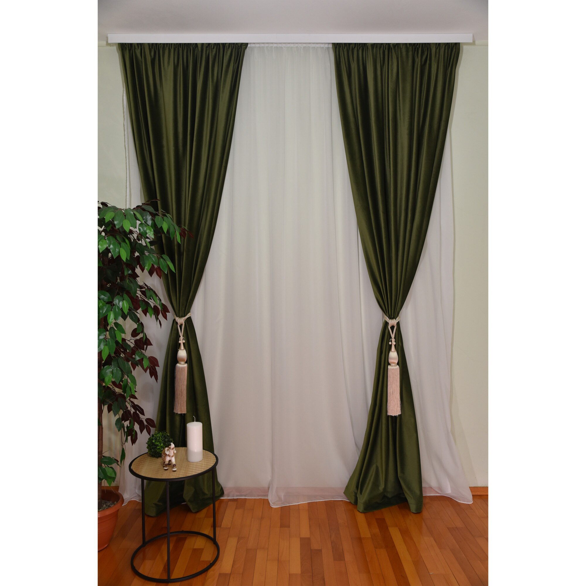 Set doua draperii Catifea Verde 2x200x260 cm, cu rejansa - eMAG.ro
