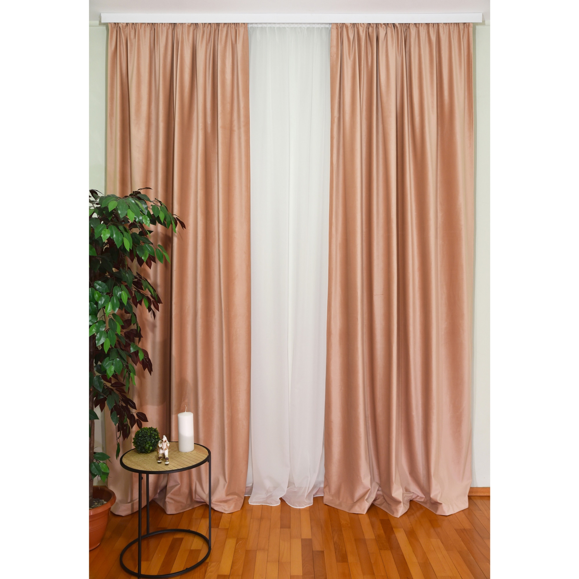 Set doua draperii Catifea Roz Somon 2x400x260 cm, cu rejansa - eMAG.ro