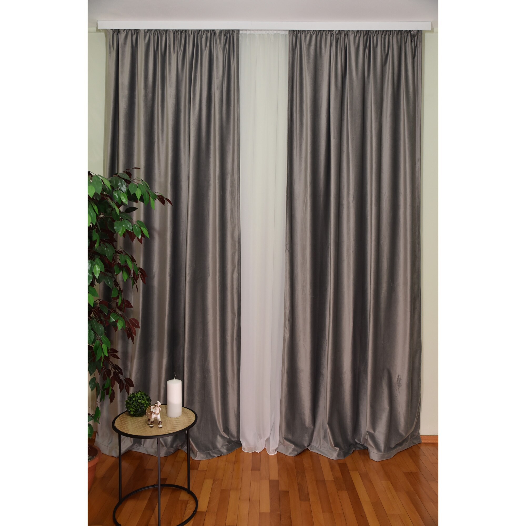 Set doua draperii Catifea Gri Deschis 2x350x260 cm, cu rejansa - eMAG.ro