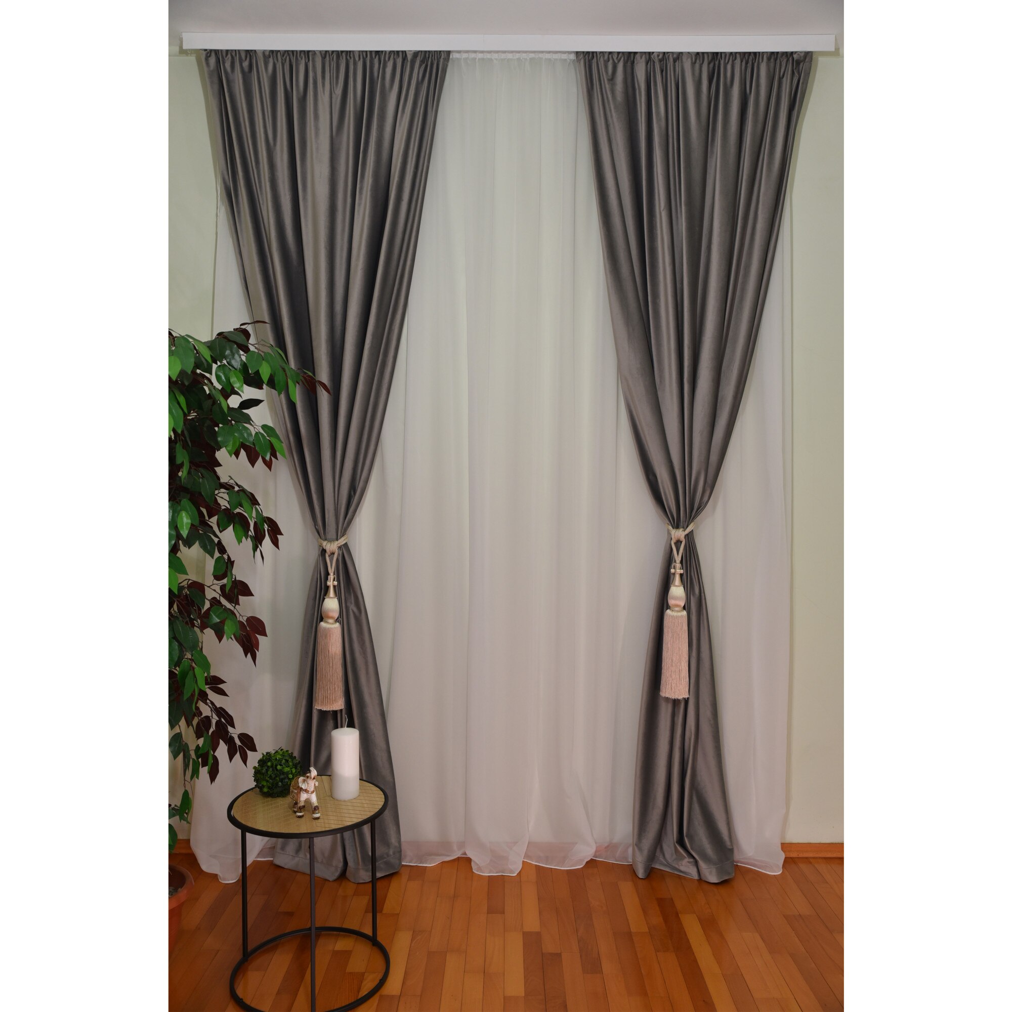 Set doua draperii Catifea Gri Deschis 2x350x260 cm, cu rejansa - eMAG.ro