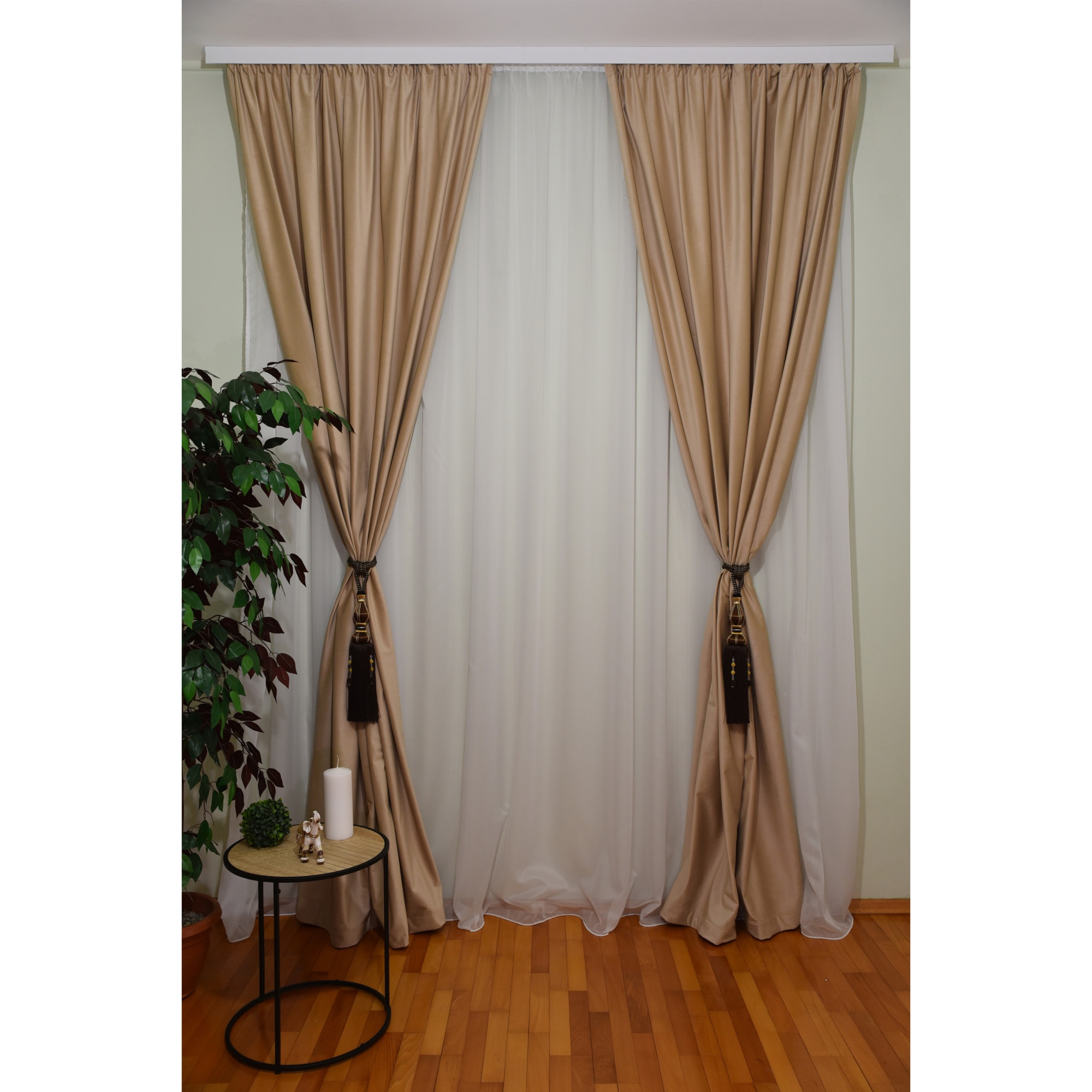 Set doua draperii Catifea Crem 2x100x260 cm, cu rejansa - eMAG.ro