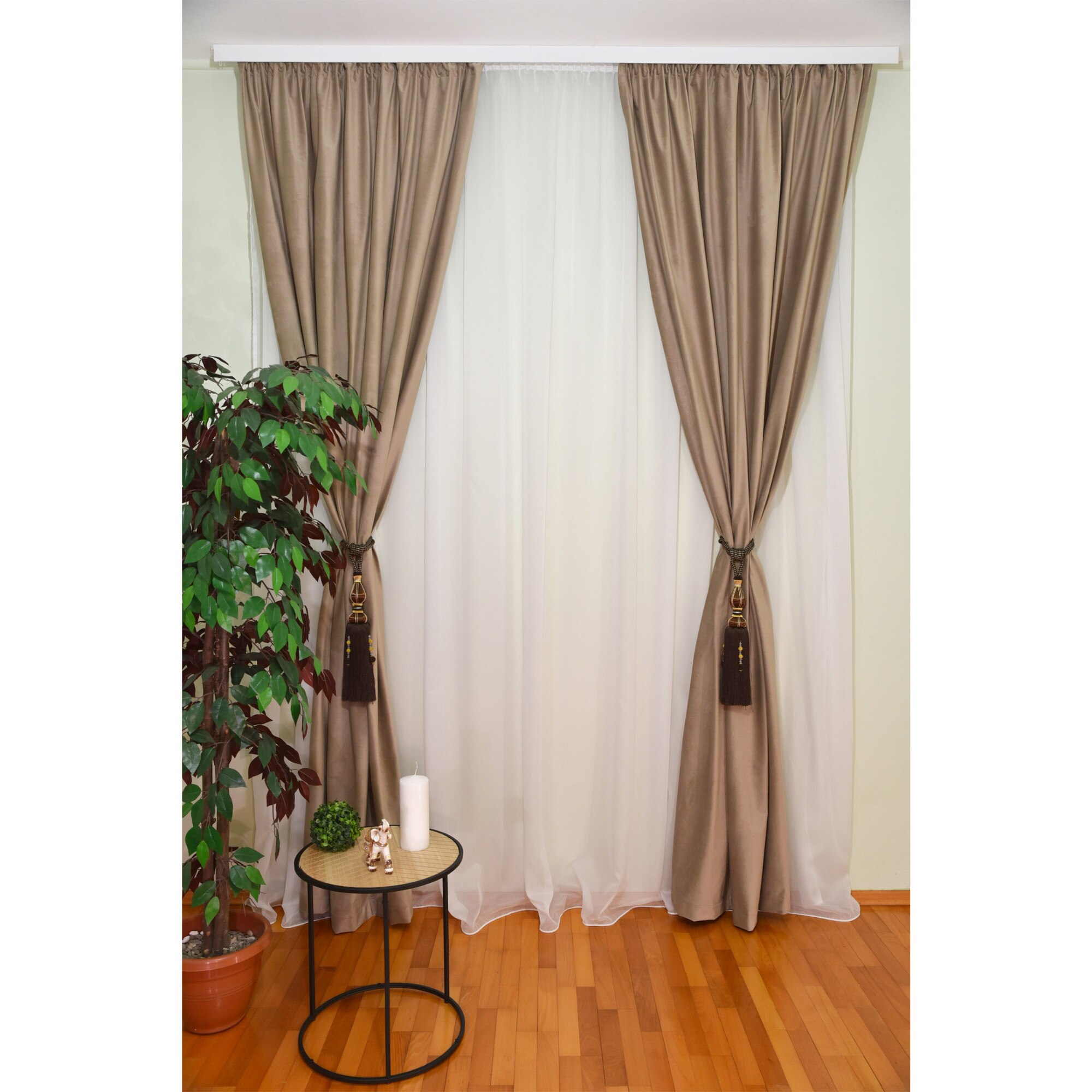 Set doua draperii Catifea Bej 2x400x260 cm, cu rejansa - eMAG.ro