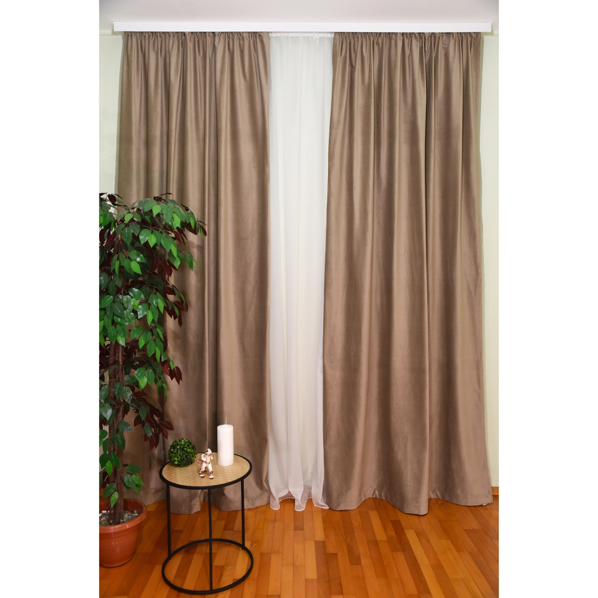 Set doua draperii Catifea Bej 2x400x260 cm, cu rejansa - eMAG.ro