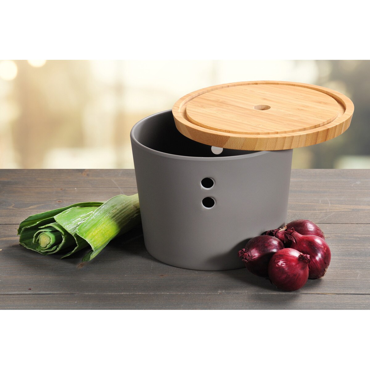 Cutie depozitare legume din melamina cu capac de bambus, 5.4L, Kesper ...