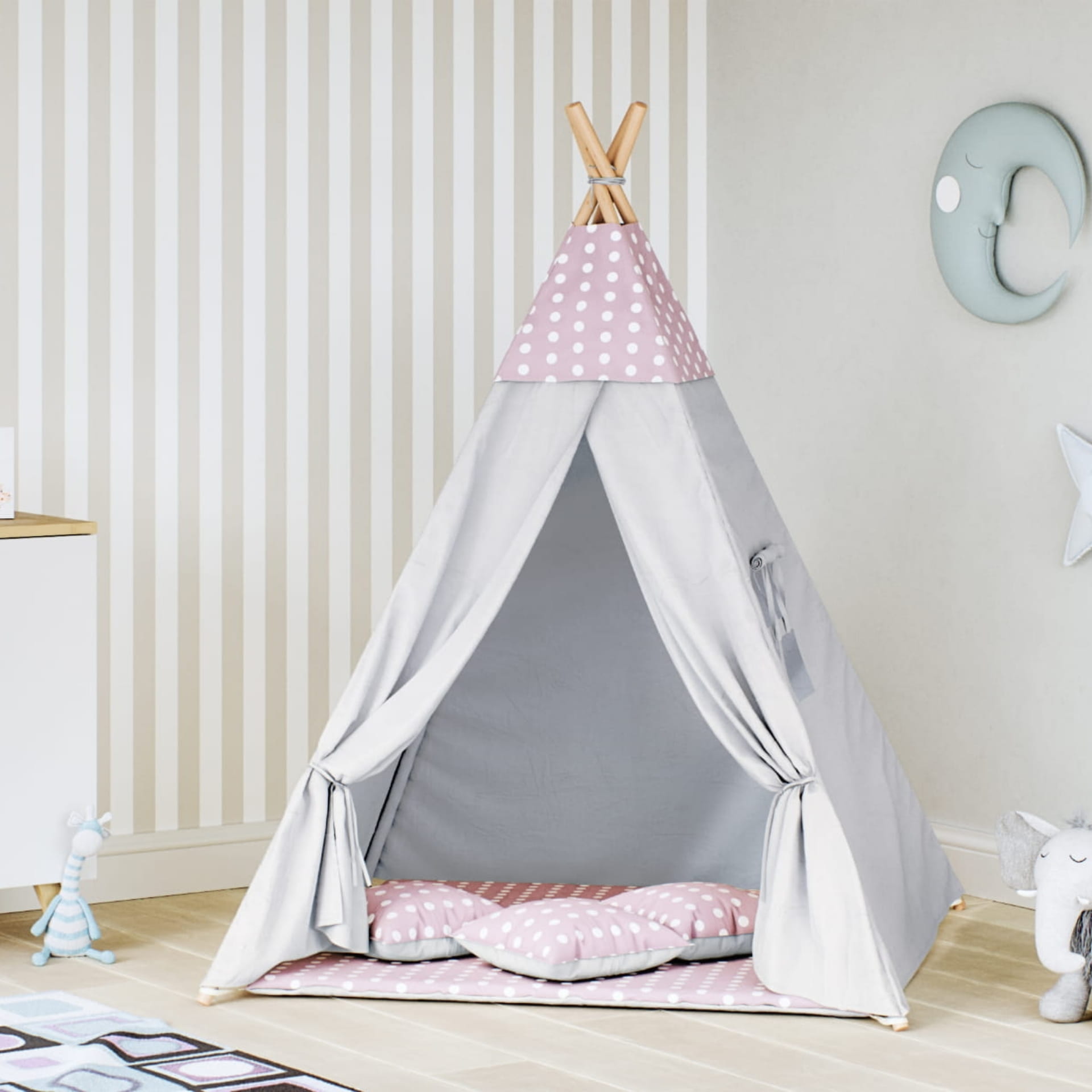 Cort de joaca pentru copii cu 3 perne incluse ISP "Nori Pufosi ...