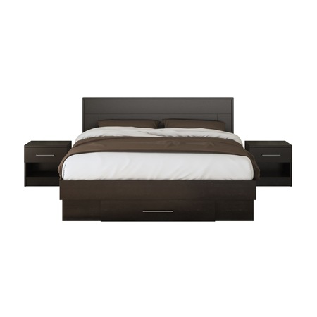 Set Pat Beta cu Noptiere, Wenge, 140x200 cm, suport saltea inclus - eMAG.ro