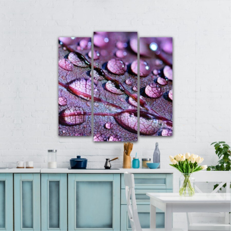 Set 3 Tablouri Multicanvas, frunze cu apa 509, Tipar UV pe panza ...