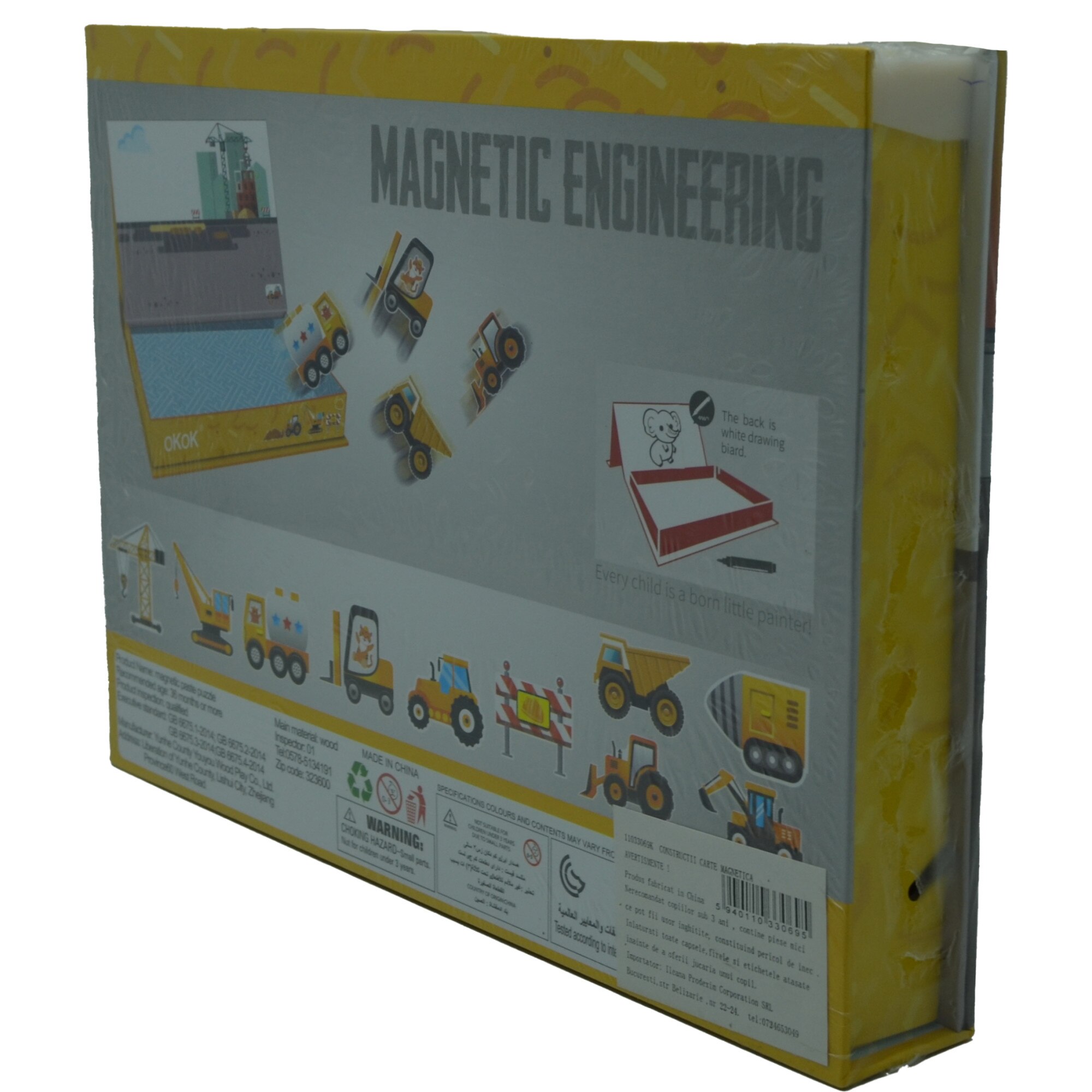 Set constructie tip puzzle magnetic cu plansa de desen, multicolor, 10 ...