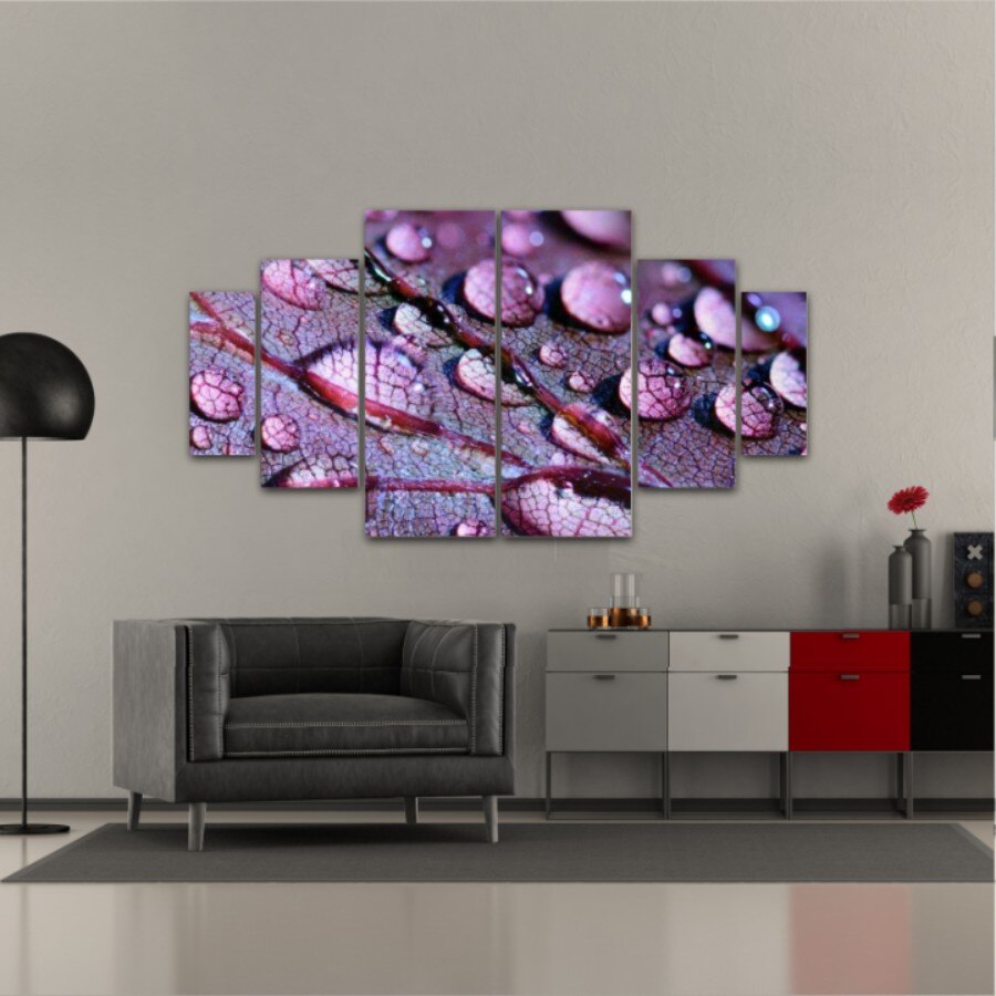 Set 6 Tablouri Multicanvas, frunze cu apa 509, Tipar UV pe panza ...