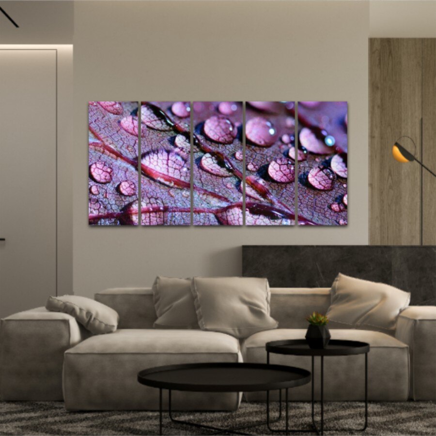 Set 5 Tablouri Multicanvas, frunze cu apa 509, Tipar UV pe panza ...