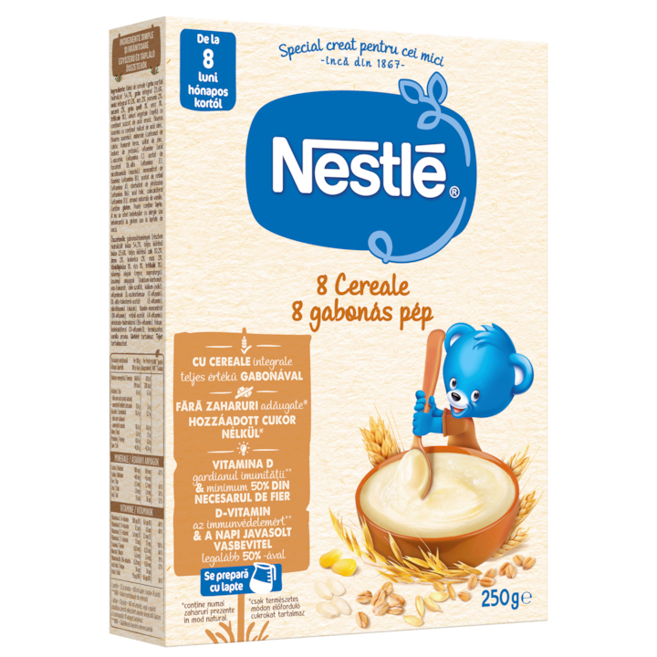 Cereale pentru bebelusi 8 Cereale Nestle, 250g, de la 8 luni - eMAG.ro