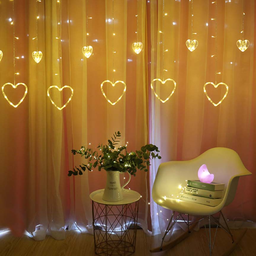 Lumini De Craciun, 2.5 M LED inima lumina Cortina-alb cald - eMAG.ro