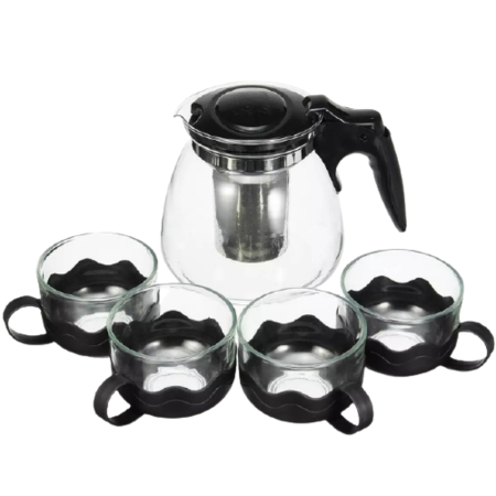 Set de ceai de sticla ,5 buc, ceainic Transparent, cu infuzor ceainic ...