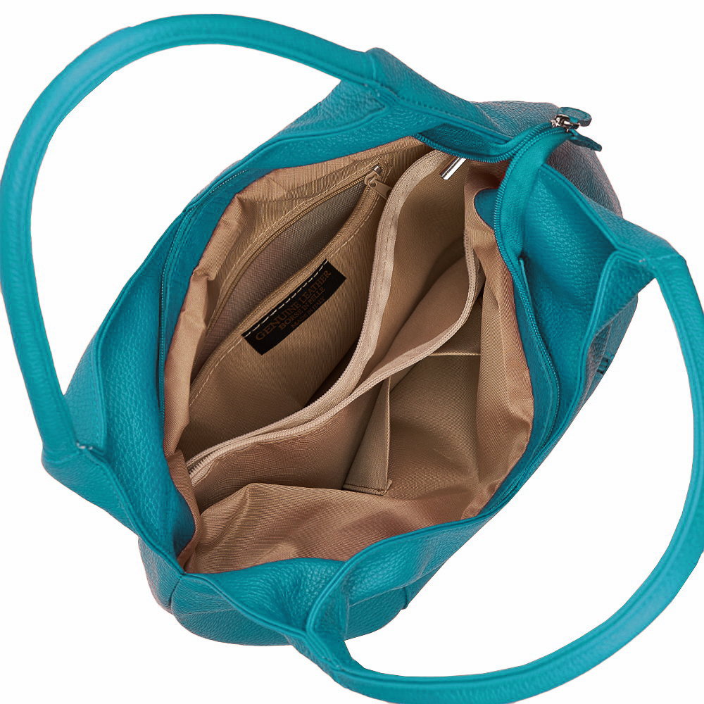 Geanta piele naturala Lorena turcoaz - eMAG.ro