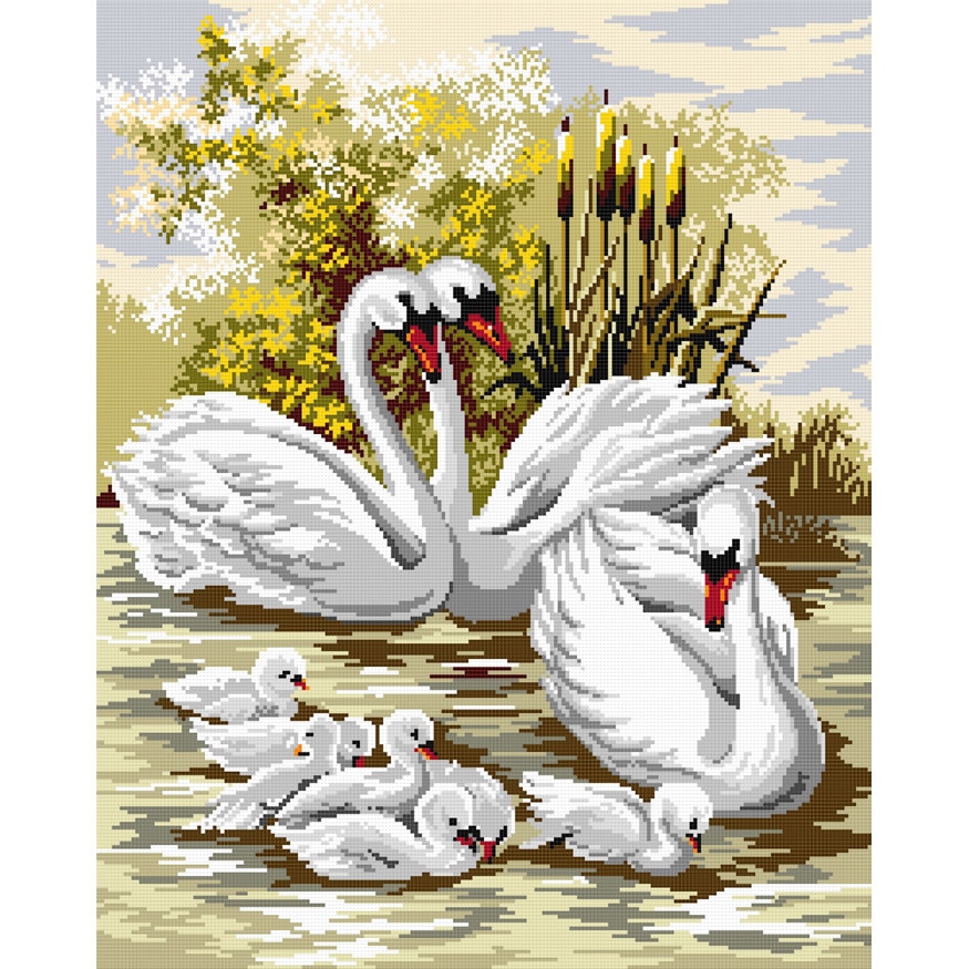 Goblen Lebede, Hudemas, kit cu diagrama alb-negru, cu fire mouline, 20x25cm - eMAG.ro