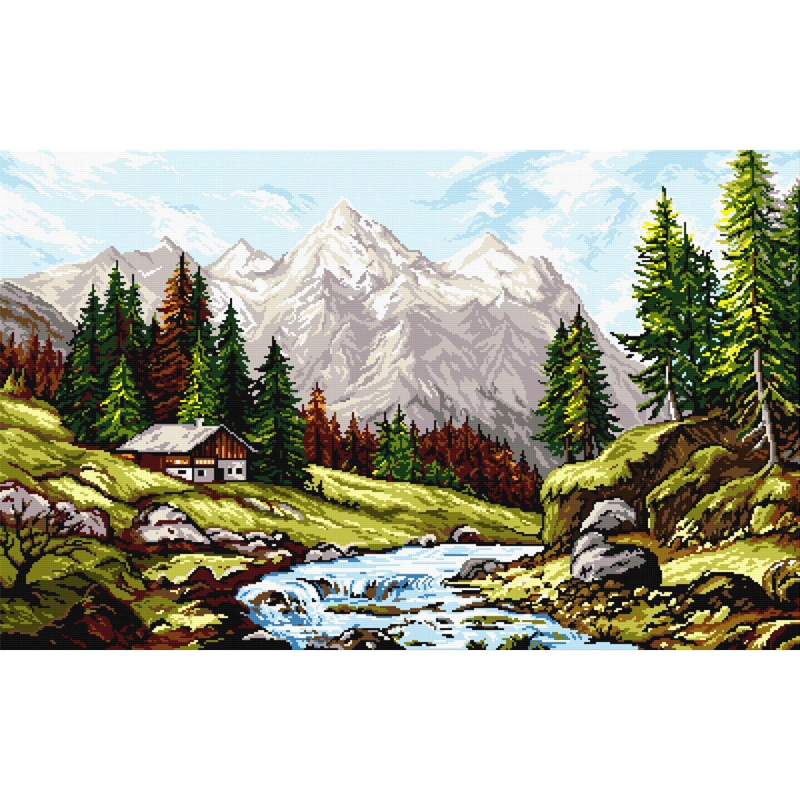 Goblen Peisaj, Hudemas, kit cu diagrama alb-negru, cu fire mouline ...