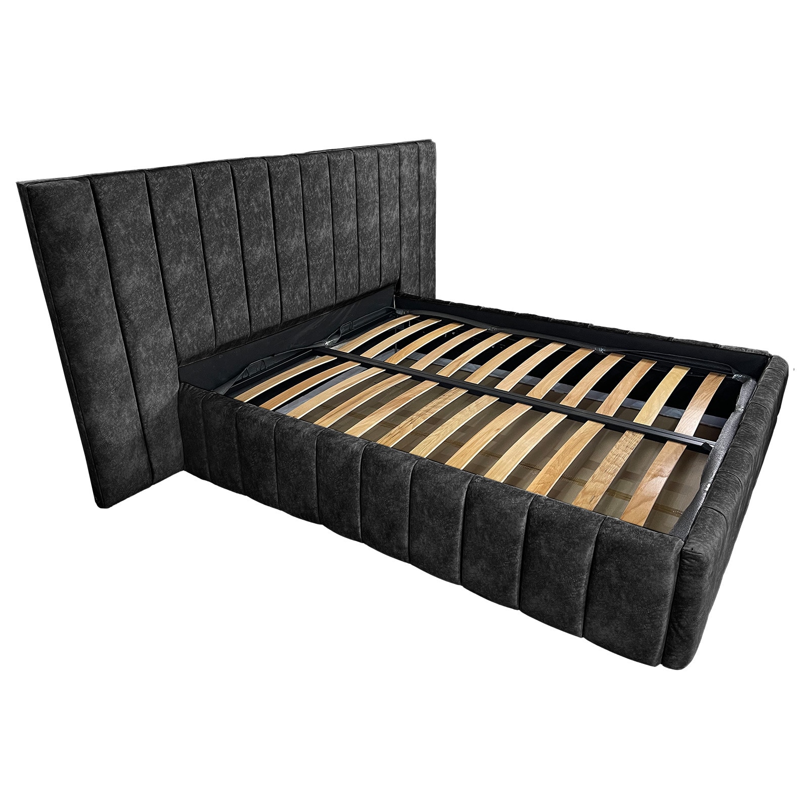 Pat dublu cu somiera, Beds Place, Diego Premium, negru 620, 140x200 cm ...