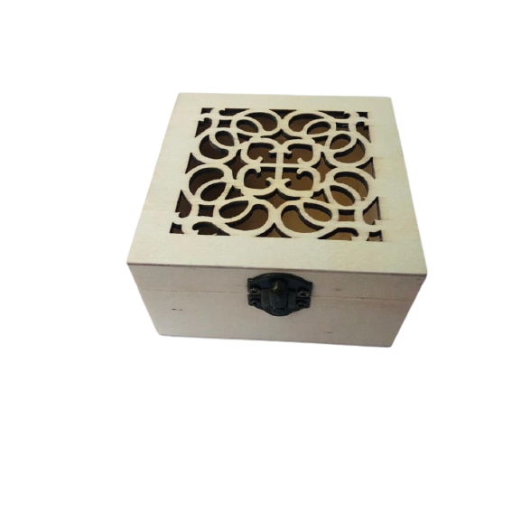 Cutie lemn patrata blank, model perforat, dimensiuni 9cm x 9cm - eMAG.ro