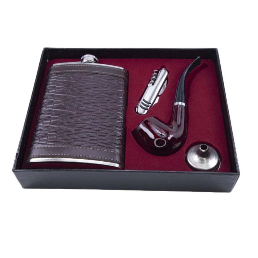 Set cadou plosca metalica cu pipa, desfacator multifunctional si palnie ...