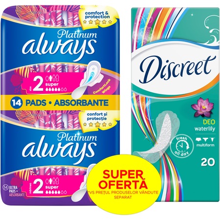 Pachet: Aborbante Always Platinum Super, 14 buc + Absorbante zilnice ...