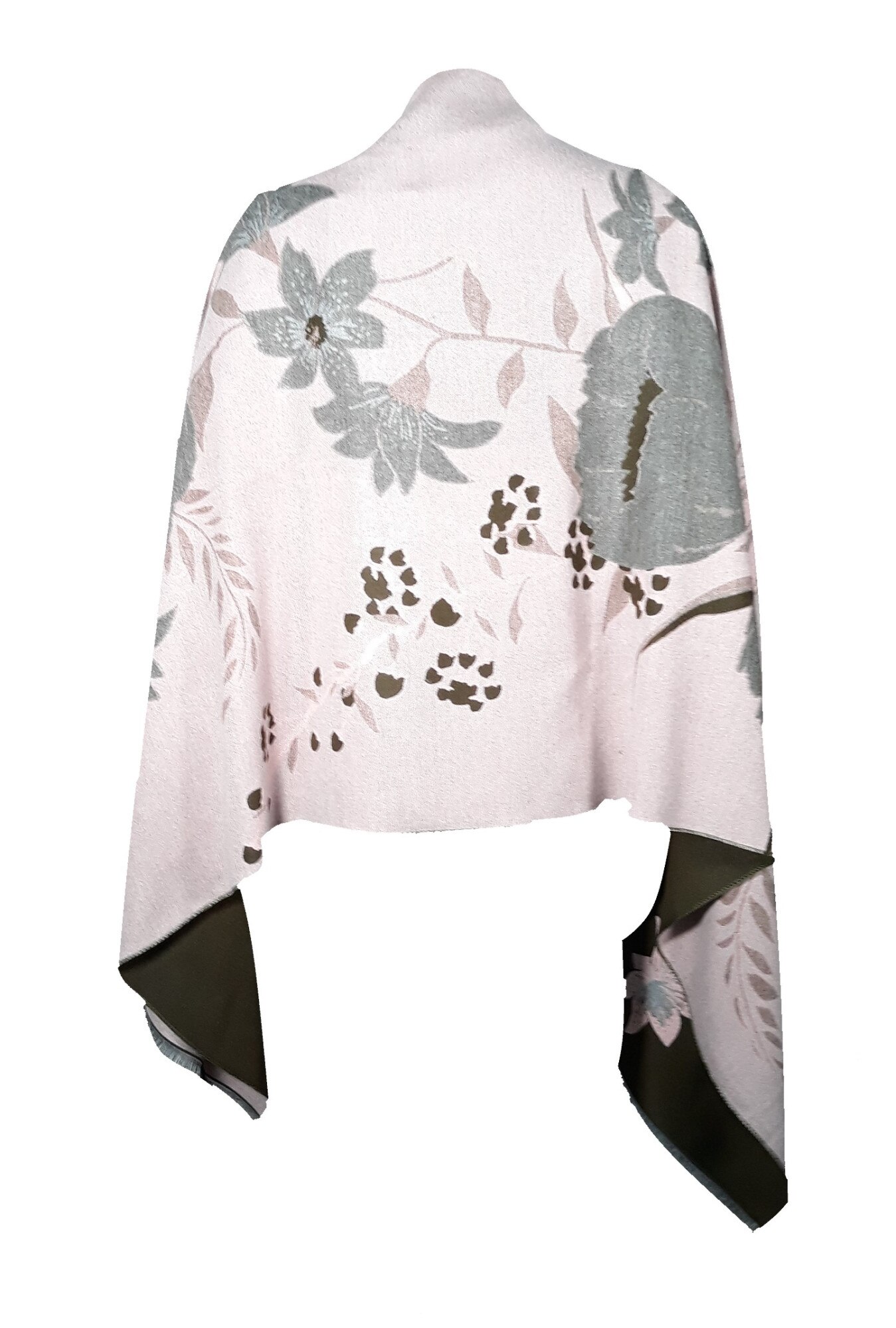 Sal dama, cu doua fete ,verde kaki\ roz, model floral, dimensiune ...