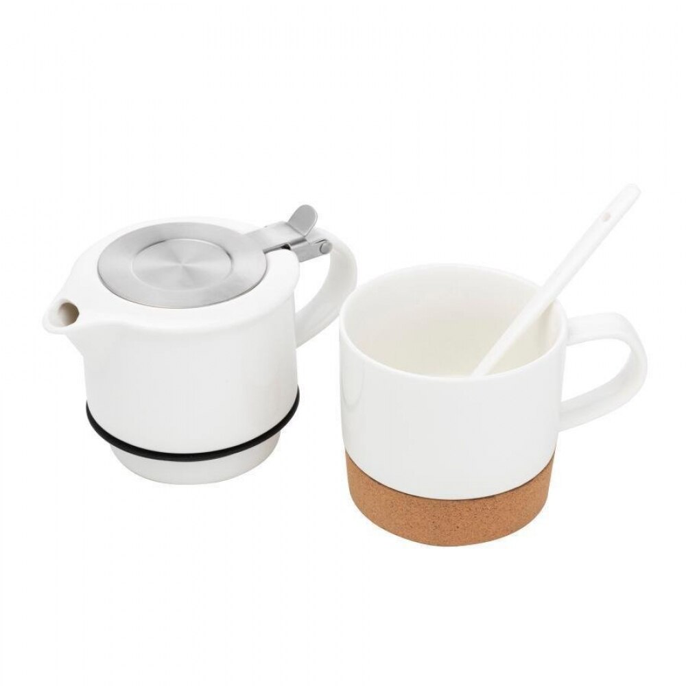 Set ceainic Tea for one, Florina, Portelan, Cana, Lingura, 440 ml, Alb ...