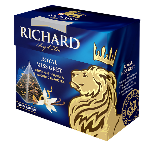 Черен чай с вкус Royal Miss Grey, пирамидален филтър, 20x1.7g - eMAG.bg