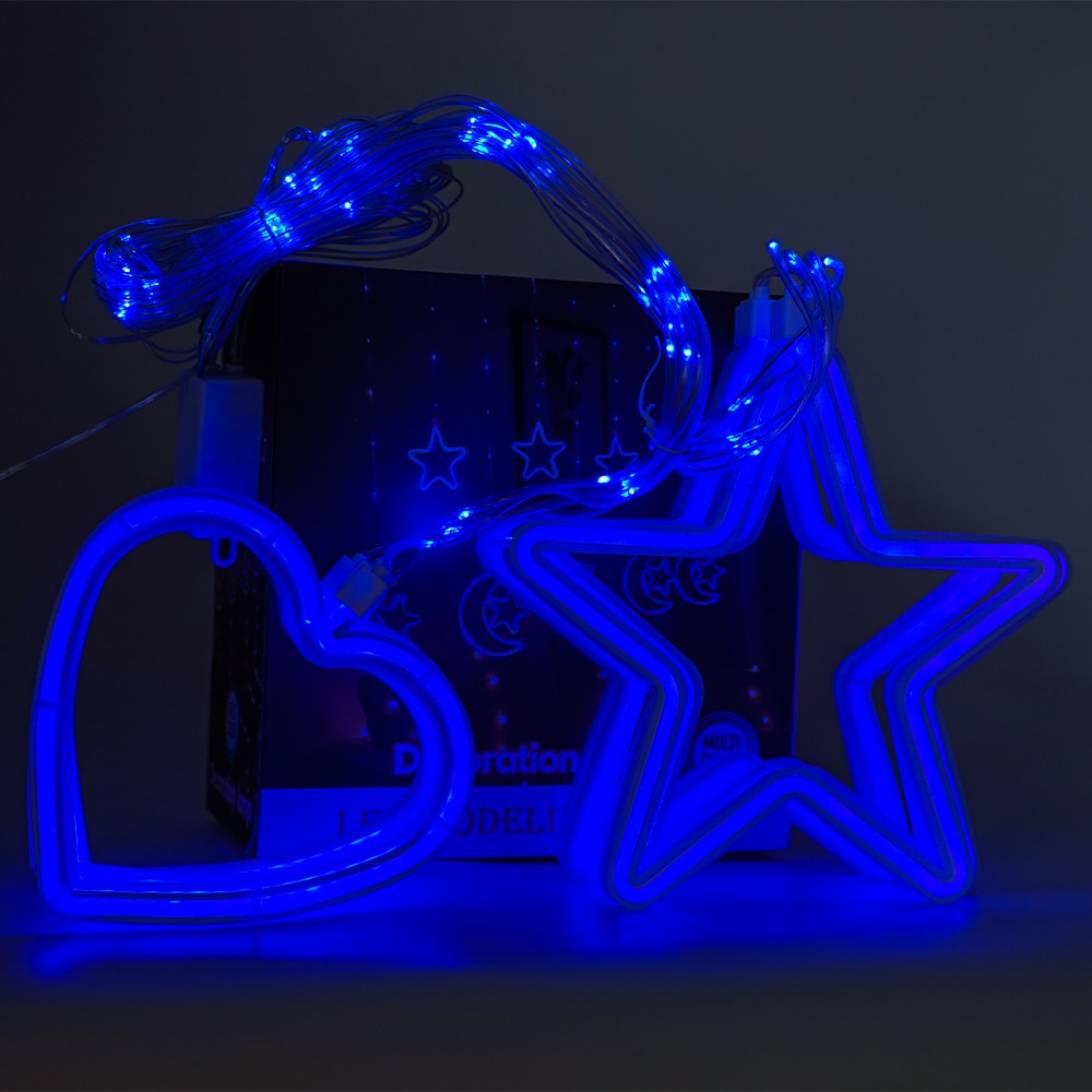 Instalatie in forma de Inimioare cu Stelute,3m, BL-382-B, Lumina ...