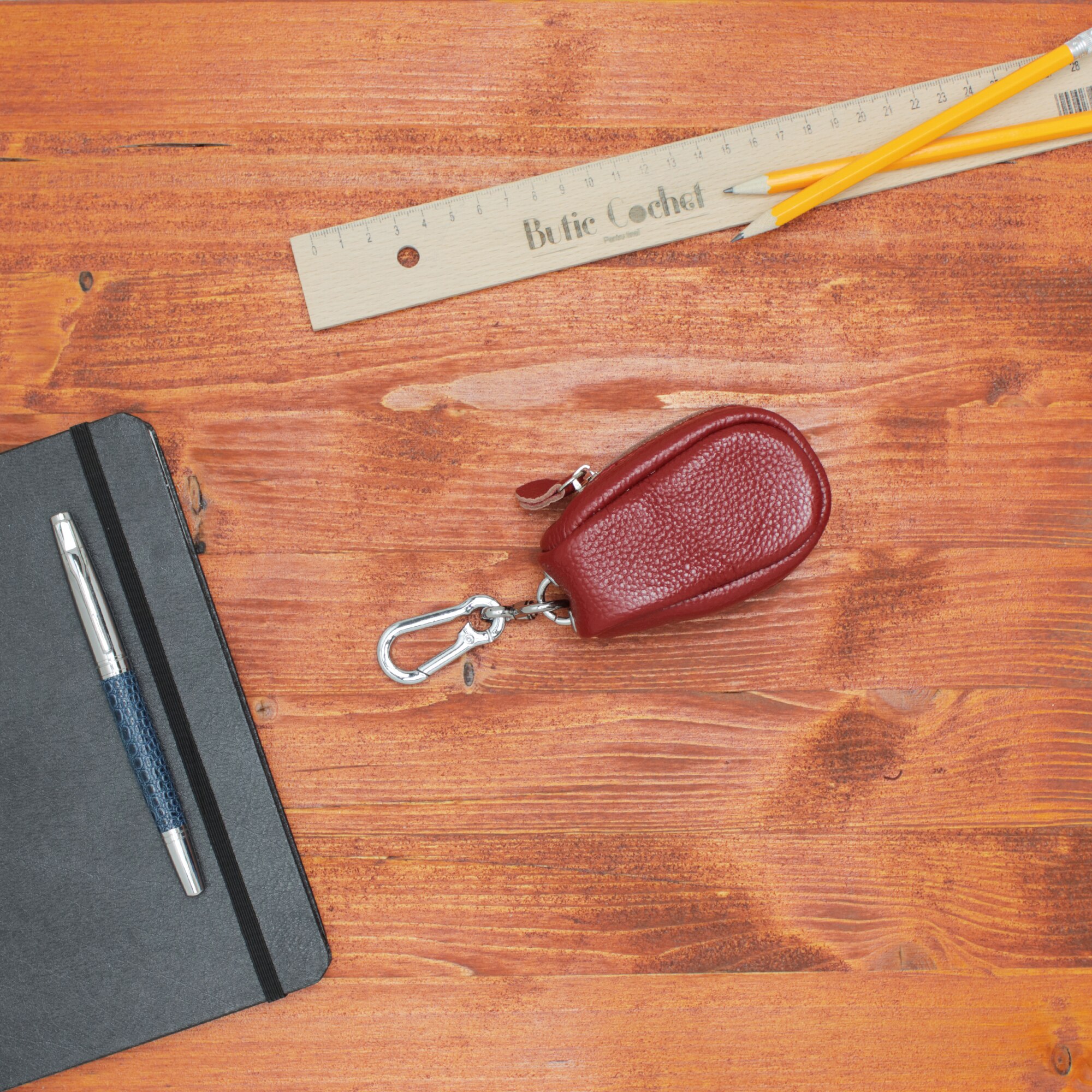 Port chei, din piele naturala, 11x5 cm, Visiniu - PR509 - eMAG.ro