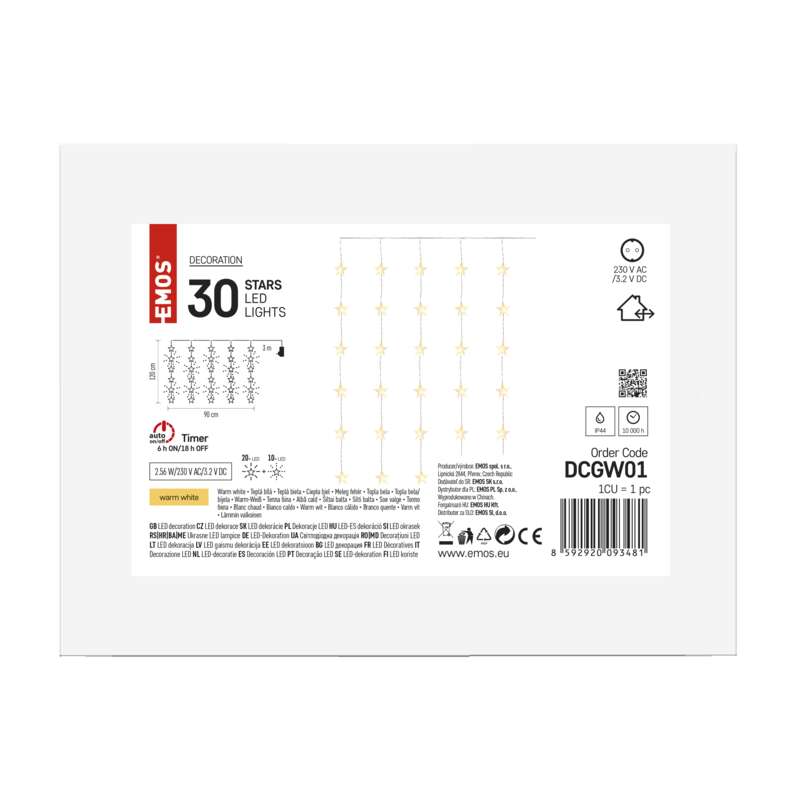 Emos LED коледно светещо перде звезда 120х90см за вън и вътре, топло ...