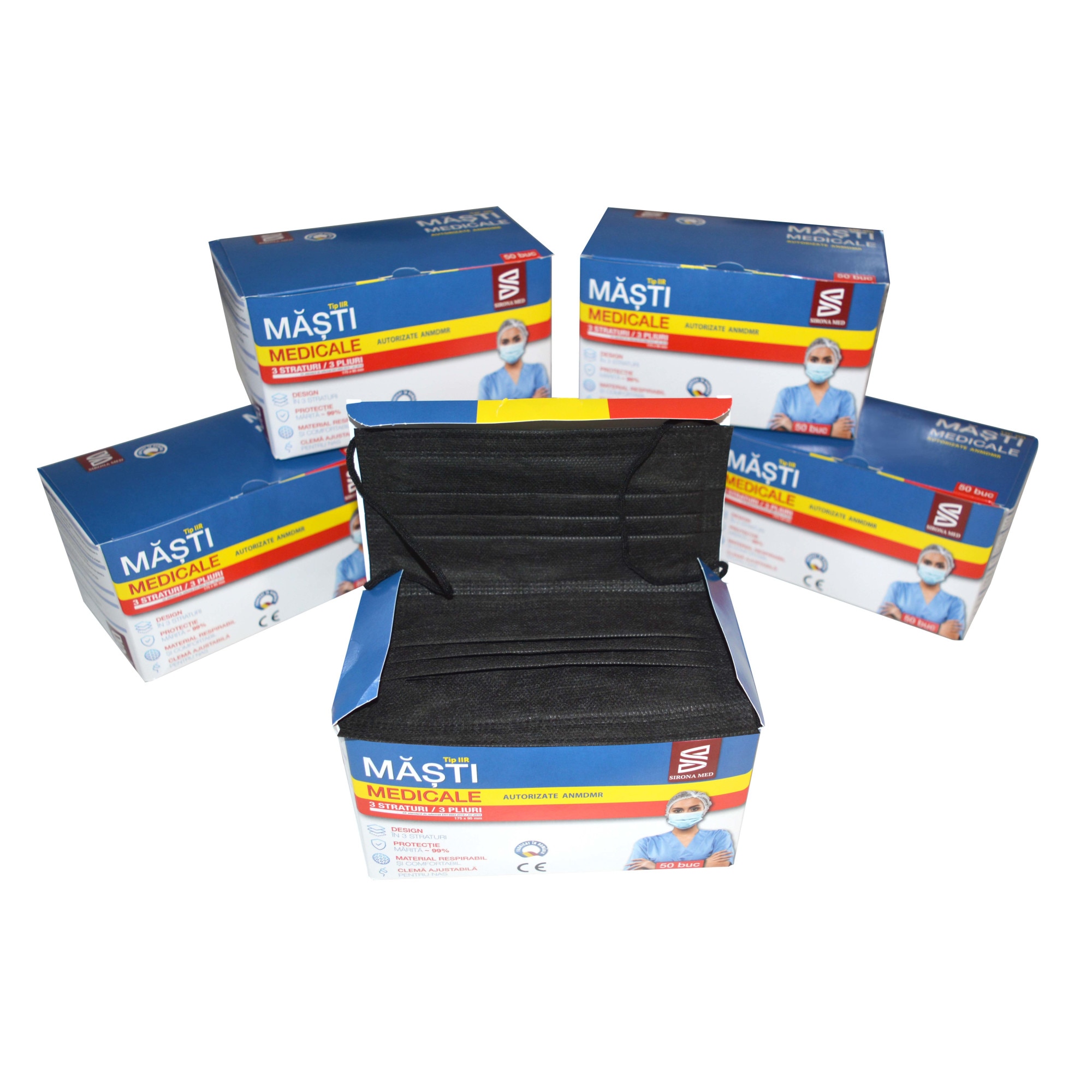 Set 50 masti medicale Sirona Med tip IIR, Negre - eMAG.ro