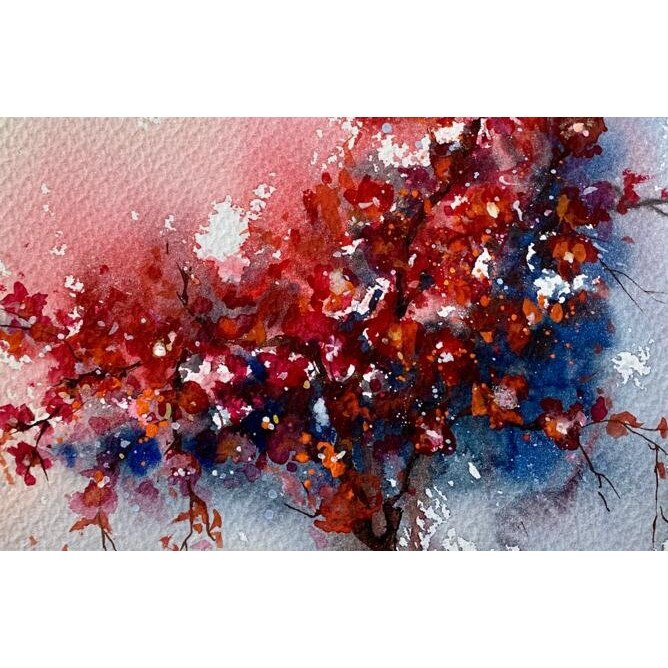 Pictura in acuarela Gutui japonez in floare – tablou pictat manual ...