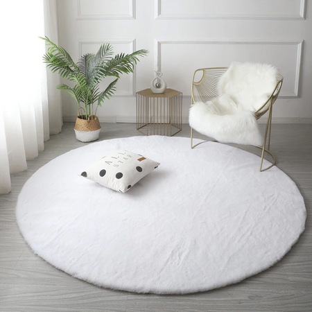 Covor Strado Rabbit 120x120, rotund moale de plus, Alb - eMAG.ro