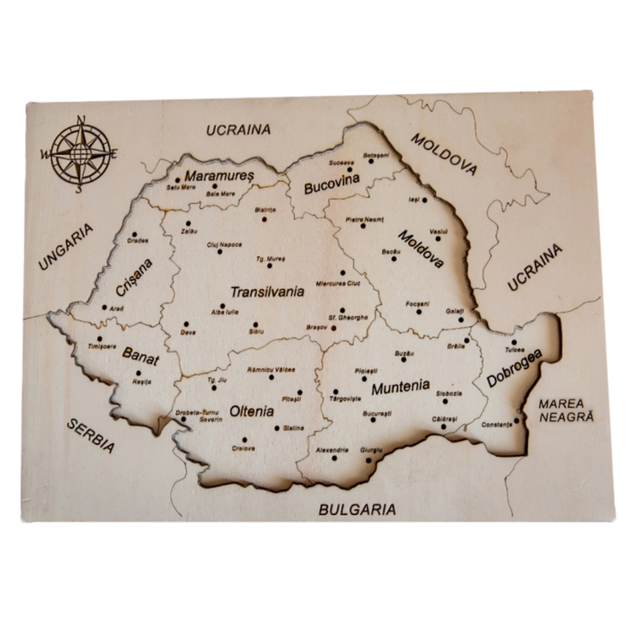 Puzzle educativ, harta Romaniei, lemn, 41 piese, 35cm - eMAG.ro