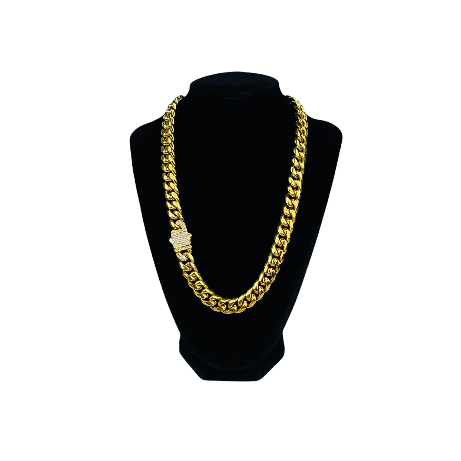 Lant Cuban, 12mm, Iced Buckle, Placat cu aur de 18K, 56cm - eMAG.ro