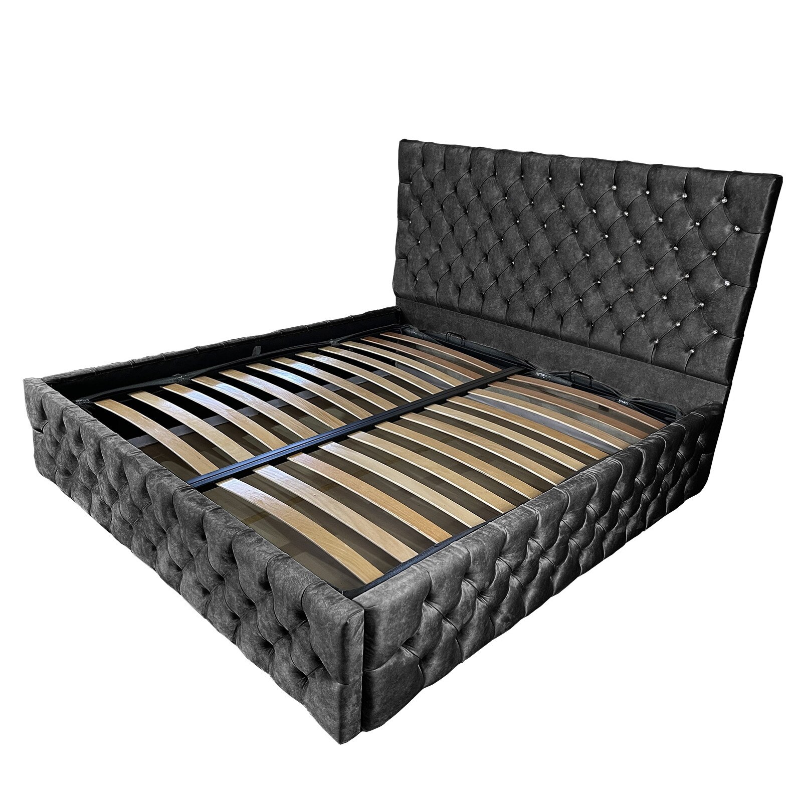 Pat dublu cu somiera, Beds Place, Iustin Premium, negru 620, 180x200 cm ...