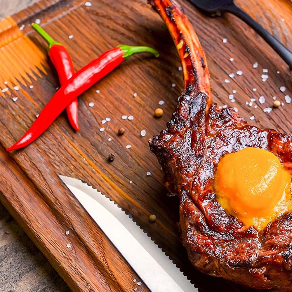 Set 6 cutite steak/barbeque zimtate, Quasar & Co., cu maner lemn, 21 cm ...
