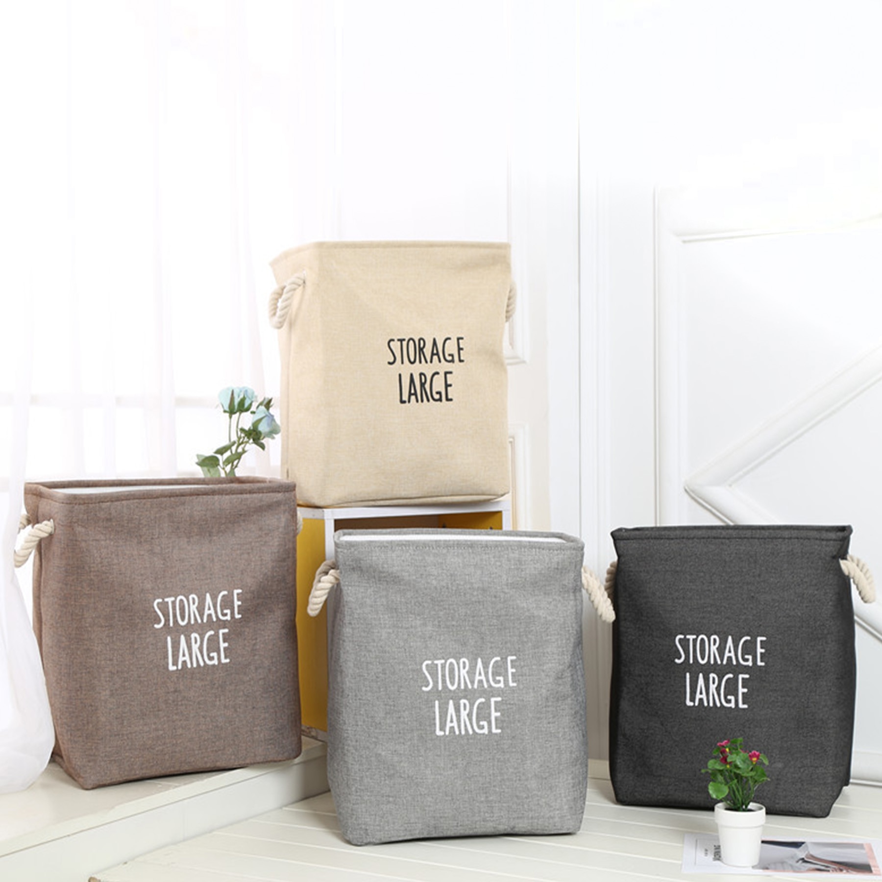 Cos de rufe, Pliabil, WAYA, Storage Large, XXL, Bumbac Canvas, 55 l ...