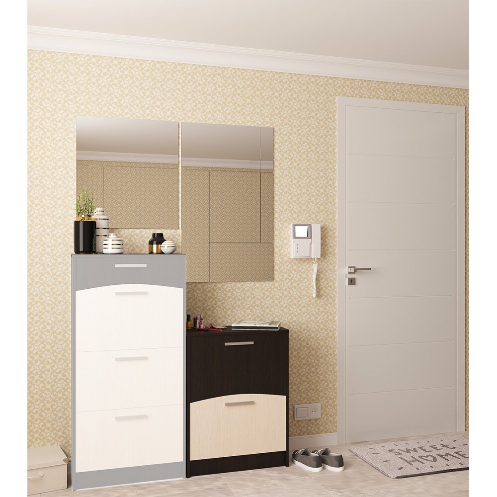 Pantofar 2D cu 2 sertare, wenge / bej, 64x84x29cm - eMAG.ro