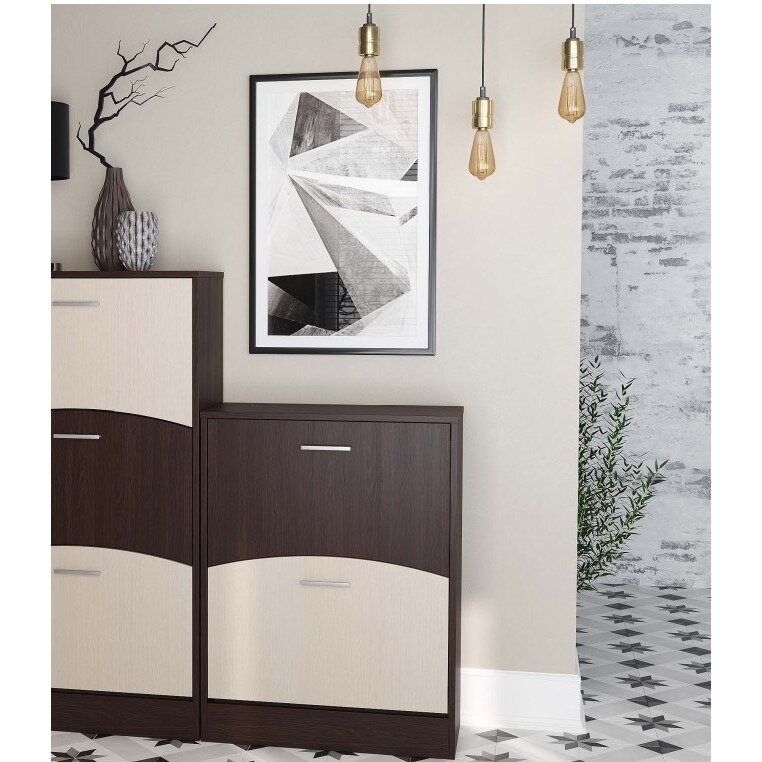 Pantofar 2D cu 2 sertare, wenge / bej, 64x84x29cm - eMAG.ro