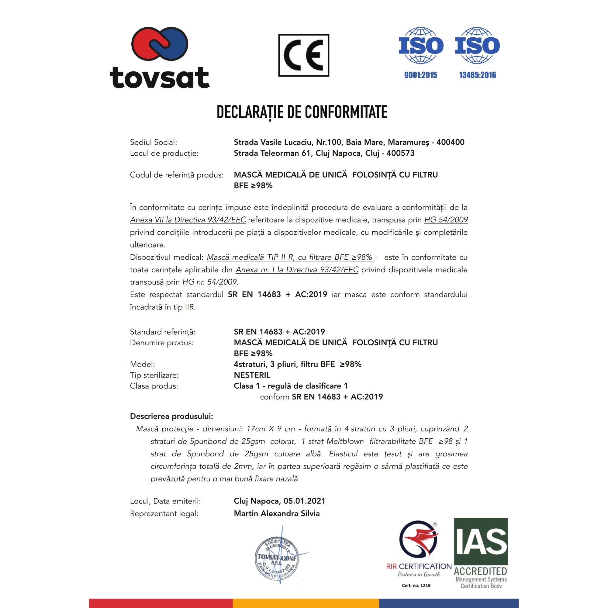 Set 50 bucati Masti medicale colorate, 4 straturi, portocaliu, de unica ...