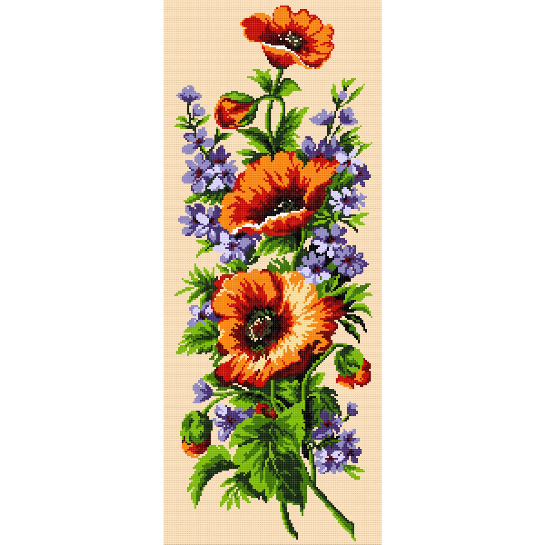 Goblen Flori, Hudemas, kit imprimat pe panza, cu fire mouline 12x30cm ...