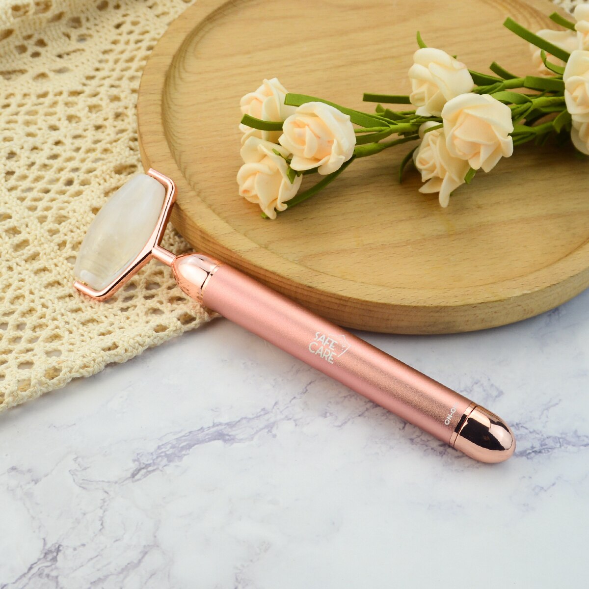 Roller Electric pentru Masaj Facial, cu Vibratii, din Jad Alb, Safecare ...