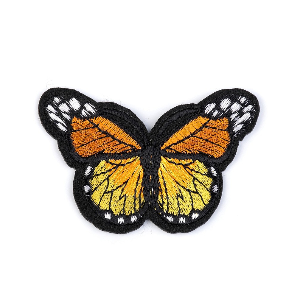 Aplicatie termoadeziva brodata 48 x 70 mm fluture Galben-Portocaliu ...