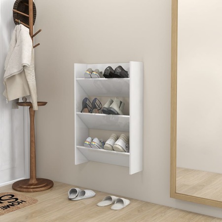 Pantofar stil elegant de perete, alb extralucios,60x18x90 cm, PAL ...