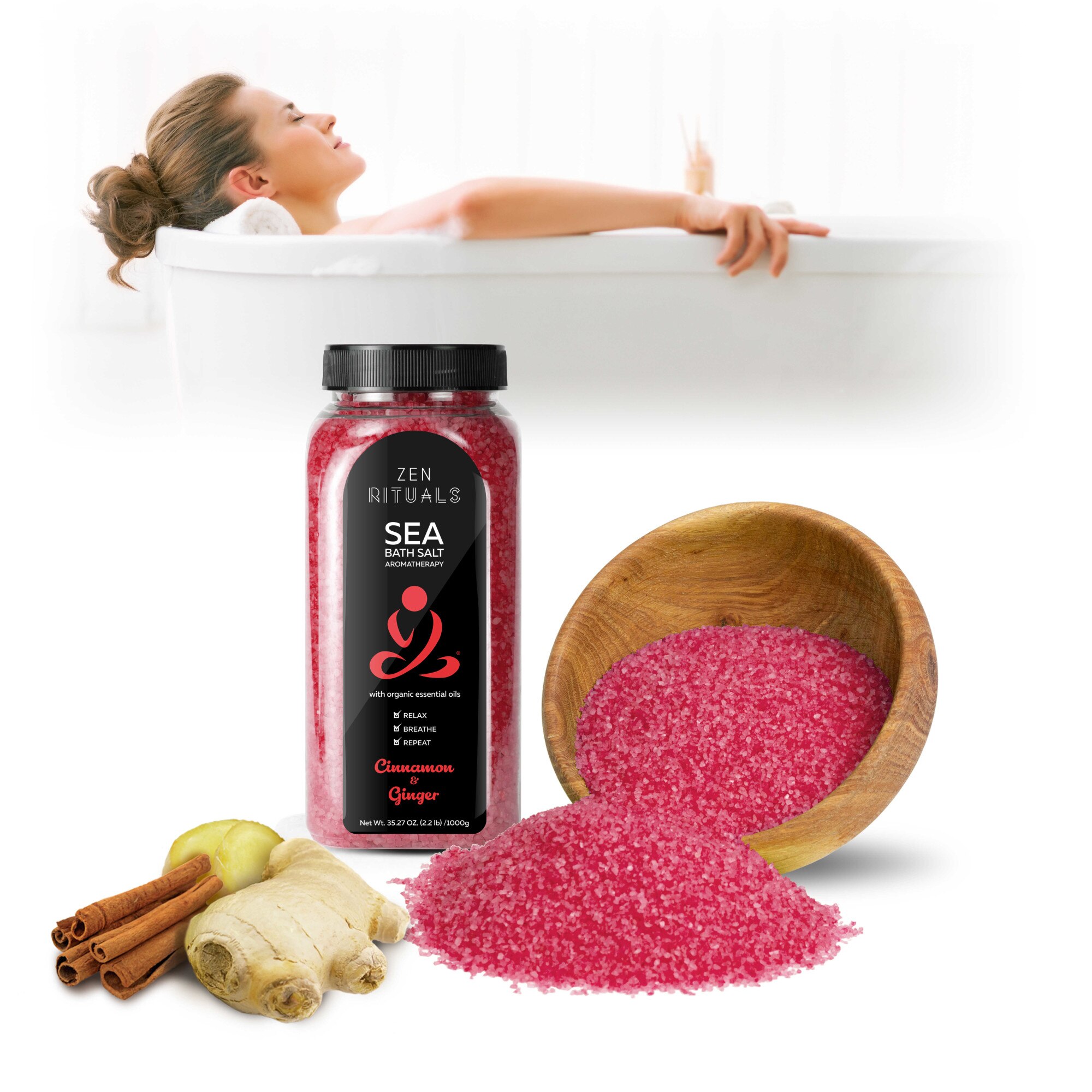 Zen Rituals Чиста минерална сол за вана с етерично масло от канела и ...